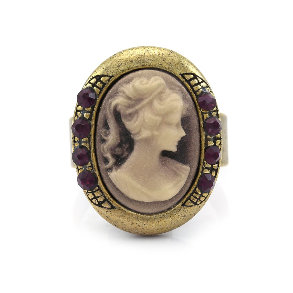 Soulbreezecollection Dark Purple Cameo Ring Adjustable Size Band Fashion Jewelry for Women Lady