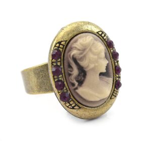 Soulbreezecollection Dark Purple Cameo Ring Adjustable Size Band Fashion Jewelry for Women Lady