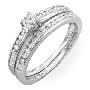 dazzlingrock collection 0.55 carat (ctw) 10k round diamond bridal ring engagement wedding band set 1/2 ct, white gold, size 4