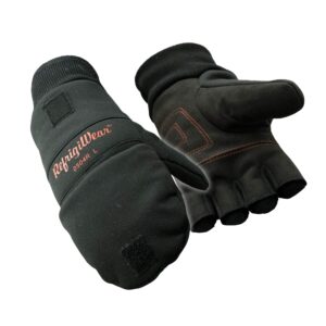 refrigiwear fleece lined fiberfill insulated softshell convertible mitten gloves (black, large)