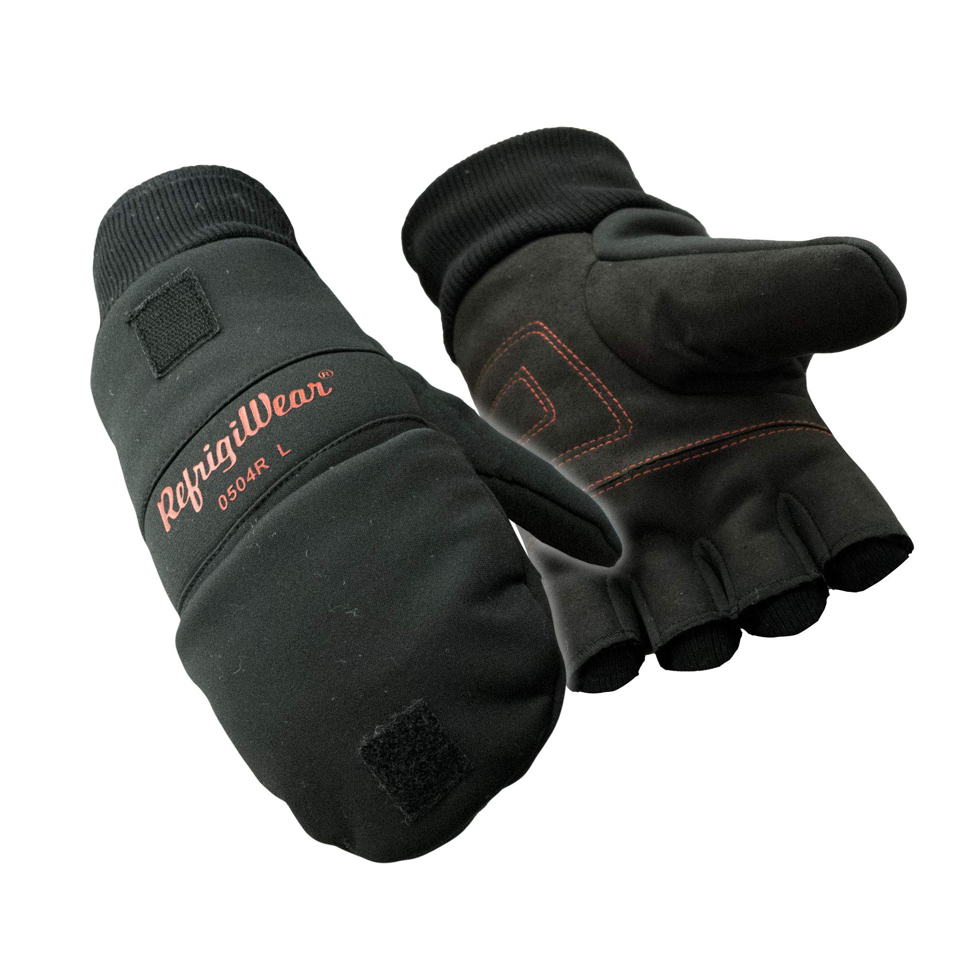 RefrigiWear Fleece Lined Fiberfill Insulated Softshell Convertible Mitten Gloves (Black, Large)