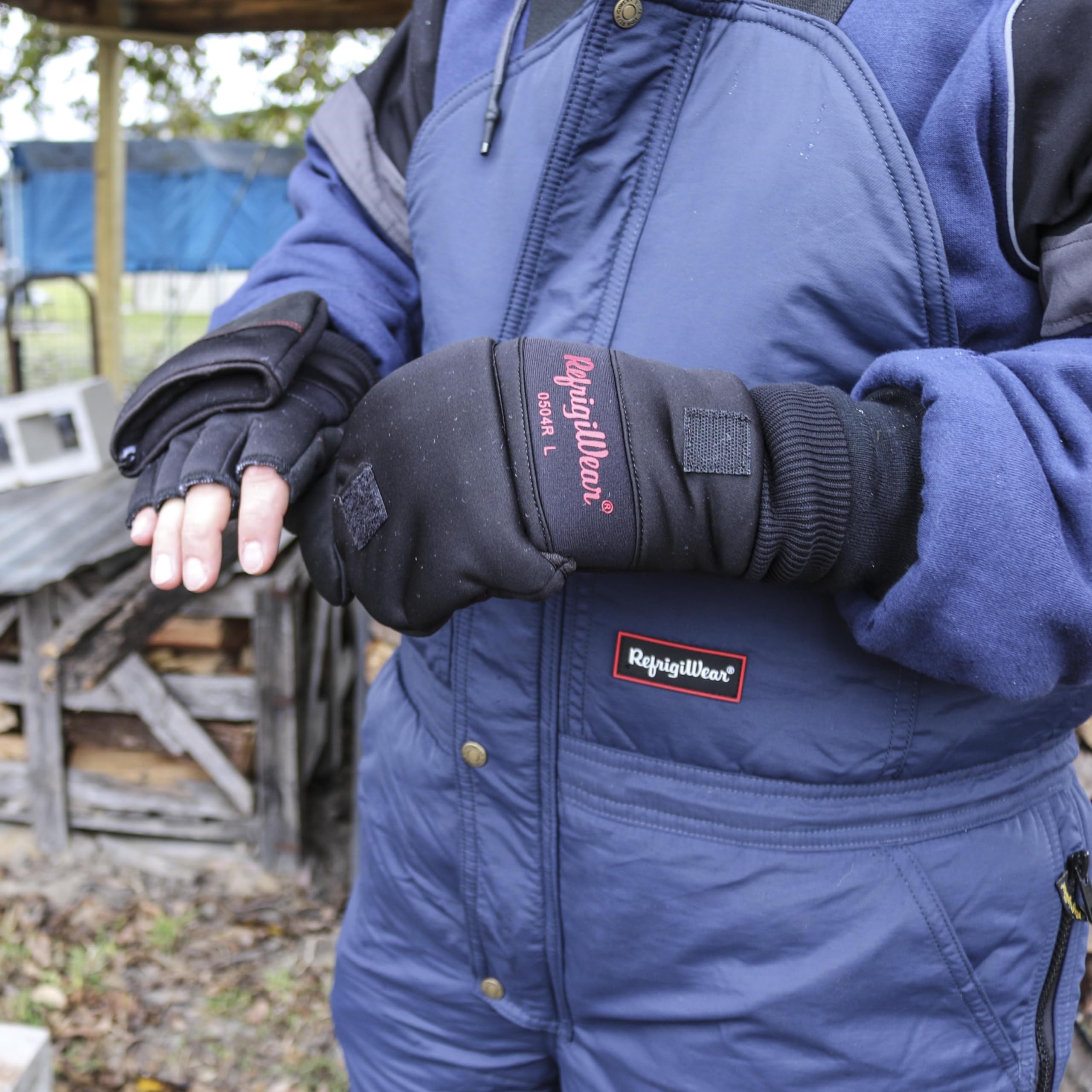 RefrigiWear Fleece Lined Fiberfill Insulated Softshell Convertible Mitten Gloves (Black, Large)