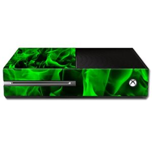 mightyskins skin compatible with microsoft xbox one - green flames | protective, durable, and unique vinyl decal wrap cover | easy to apply, remove, and change styles | made in the usa