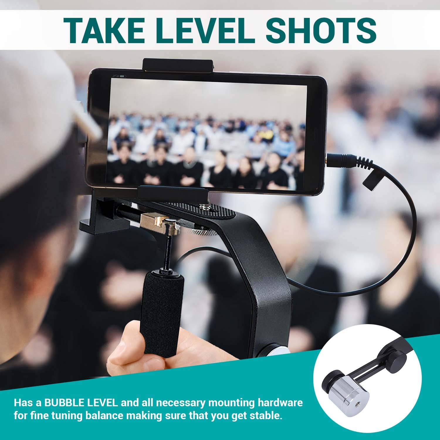 Movo Handheld Video Stabilizer System Compatible with GoPro Hero, HERO2, HERO3, HERO4, HERO5, HERO6, HERO7 & Apple iPhone 5, 5S, 6, 6S, 7, 8, X, XS, XS Max, Samsung Galaxy + Note Smartphones