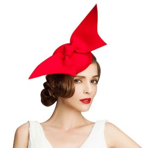 Handmade Wool Felt Women Angel Wings Fascinator Hat Cocktail Party Show A194 (Red)