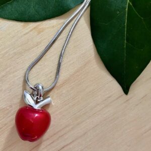 PammyJ Candy Red Apple Silvertone Pendant Necklace, 17.5"