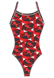 speedo women's echo energy back performance one piece swimsuit, red, 30