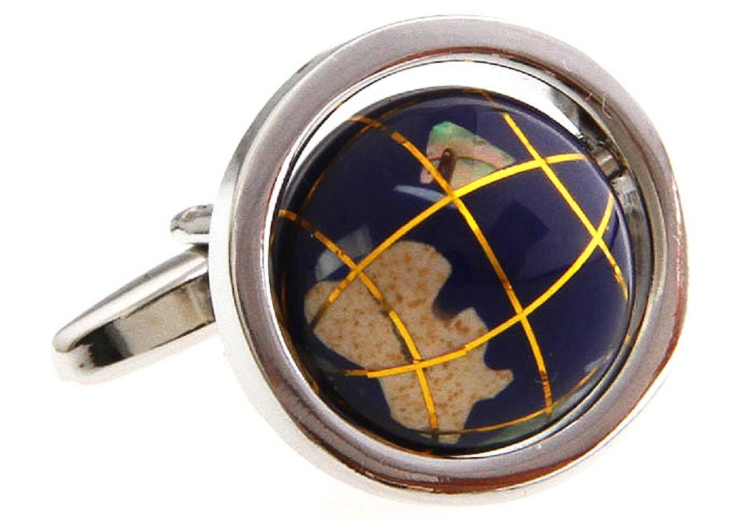 MRCUFF Globe Map Earth Really Spins Pair Cufflinks in a Presentation Gift Box & Polishing Cloth