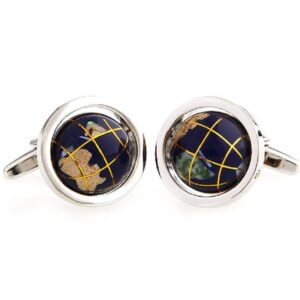 MRCUFF Globe Map Earth Really Spins Pair Cufflinks in a Presentation Gift Box & Polishing Cloth