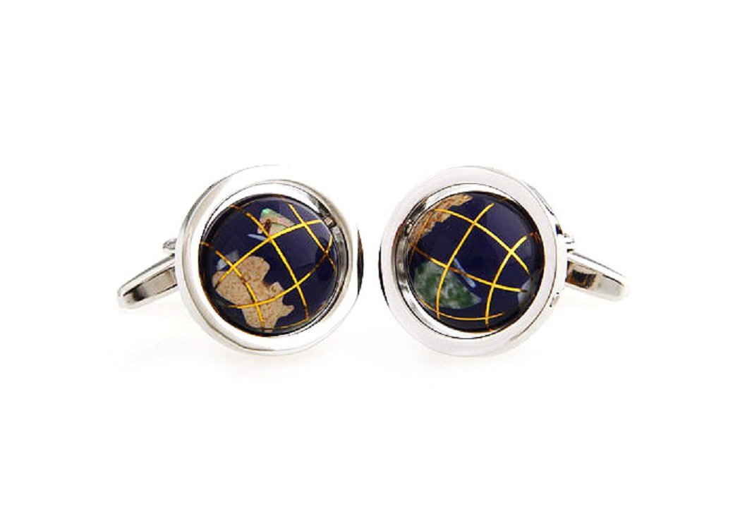 MRCUFF Globe Map Earth Really Spins Pair Cufflinks in a Presentation Gift Box & Polishing Cloth