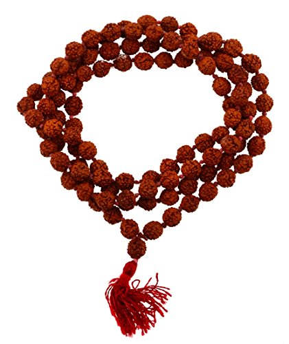 Mandala Crafts Rudraksha Mala 108 Beads - Rudraksha Beads - Nepal Knotted Rudraksha Seed Japa Mala Tibetan Prayer Beads for Rudraksha Necklace Men Women Meditation Yoga Red Tassel