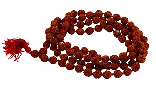 Mandala Crafts Rudraksha Mala 108 Beads - Rudraksha Beads - Nepal Knotted Rudraksha Seed Japa Mala Tibetan Prayer Beads for Rudraksha Necklace Men Women Meditation Yoga Red Tassel