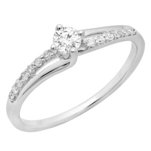 dazzlingrock collection 0.33 carat (ctw) 10k round cut diamond bridal wave promise engagement ring 1/3 ct, white gold, size 6.5