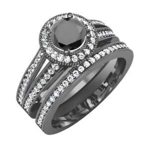 dazzlingrock collection 1.25 carat (ctw) black rhodium plated 10k white and black diamond bridal ring set, white gold, size 7.5