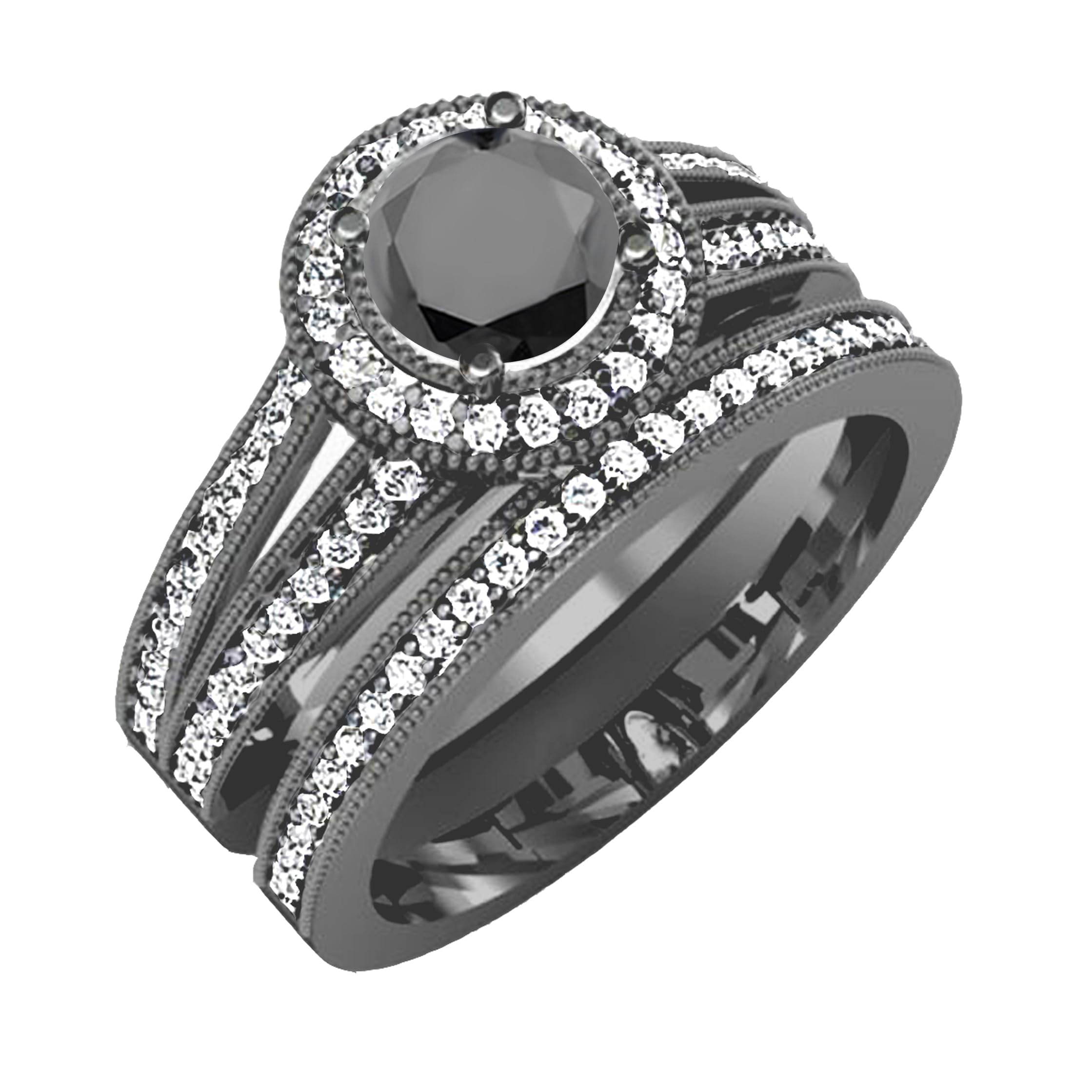 Dazzlingrock Collection 1.25 Carat (ctw) Black Rhodium Plated 10K White And Black Diamond Bridal Ring Set, White Gold, Size 7.5