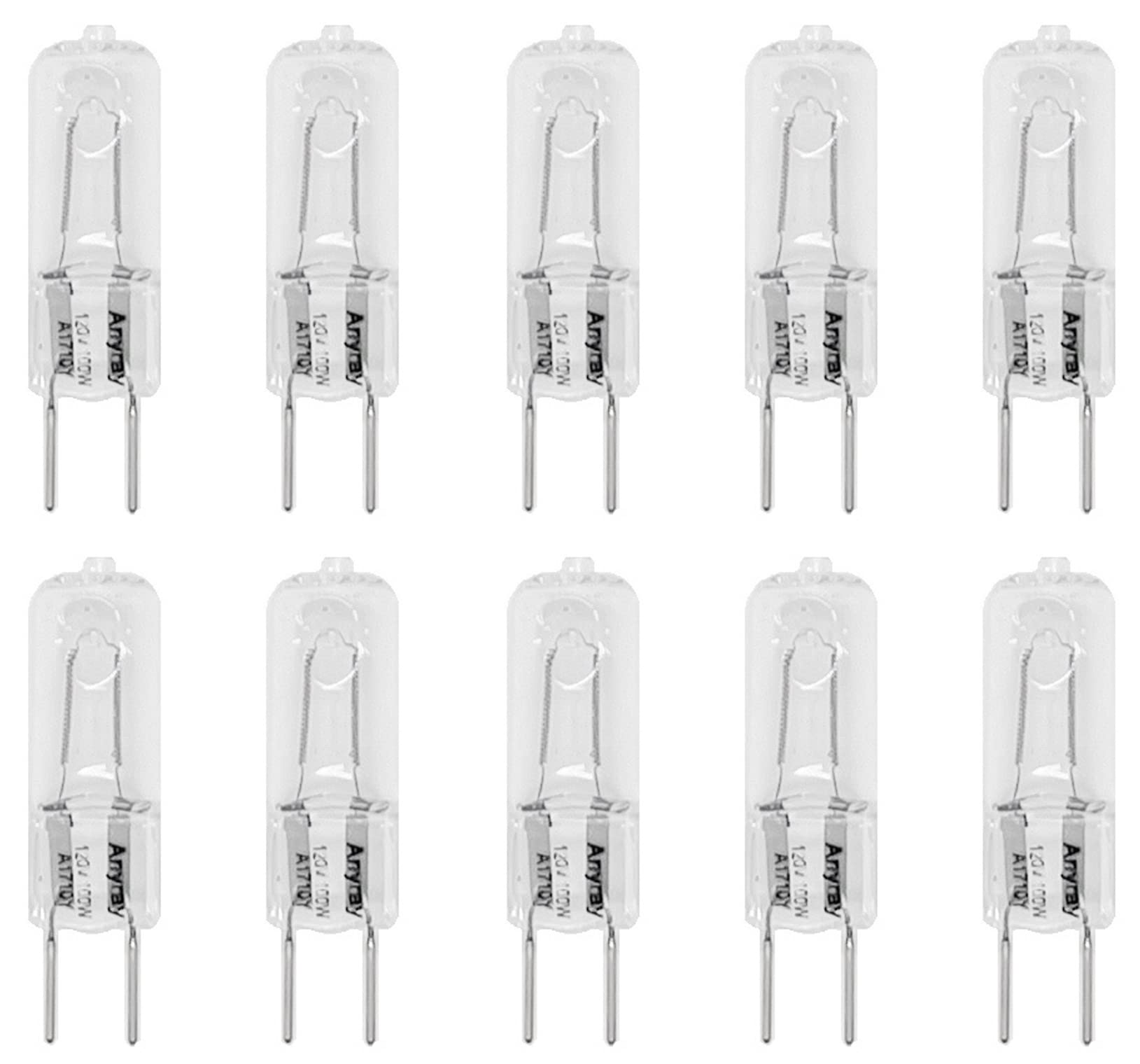 Anyray A1710Y (10)-Bulbs G8 100W 100 Watt 130V Halogen T4 Light G8 Bulbs 120V GY8.6 lamps