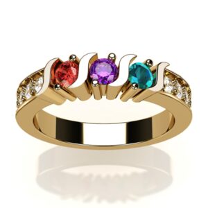 Central Diamond Center S-Bar W/Sides Mother's Ring 1 to 6 Simulated Birthstones - 10k Yellow Gold - Size 6.5