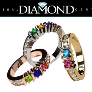 Central Diamond Center S-Bar W/Sides Mother's Ring 1 to 6 Simulated Birthstones - 10k Yellow Gold - Size 6.5