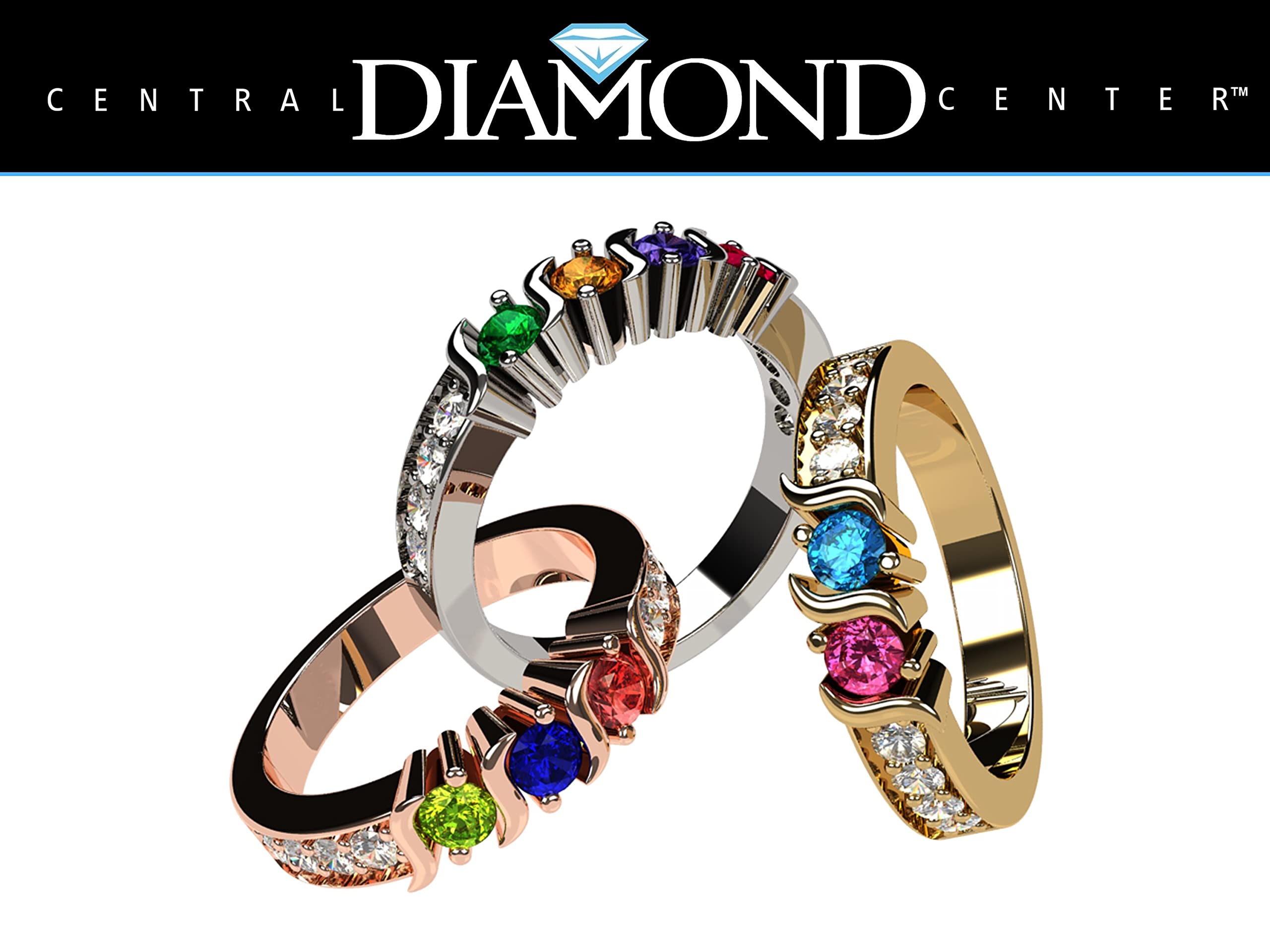 Central Diamond Center S-Bar W/Sides Mother's Ring 1 to 6 Simulated Birthstones - 10k Yellow Gold - Size 6.5