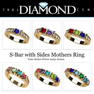 Central Diamond Center S-Bar W/Sides Mother's Ring 1 to 6 Simulated Birthstones - 10k Yellow Gold - Size 6.5