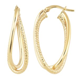 kooljewelry 10k yellow gold high polish and diamond-cut overlapping oval hoop earrings