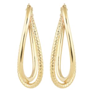 Kooljewelry 10k Yellow Gold High Polish and Diamond-cut Overlapping Oval Hoop Earrings