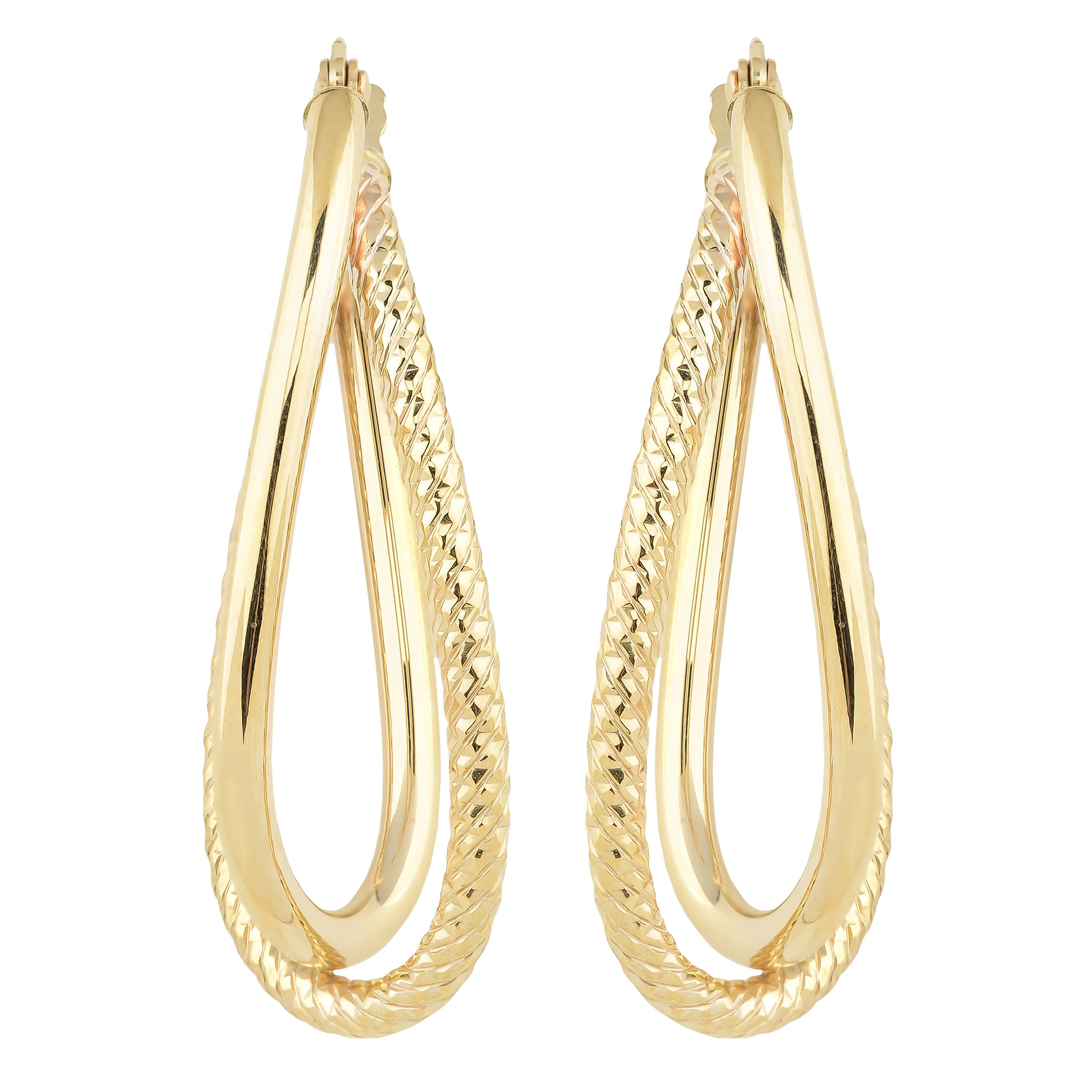 Kooljewelry 10k Yellow Gold High Polish and Diamond-cut Overlapping Oval Hoop Earrings