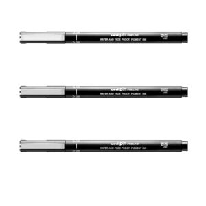 uni-ball pin drawing pen fineliner ultra fine line marker 0.05mm black ink - [pack of 3]