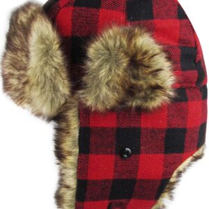 KBW-604 RED-BLK Lumberjack Plaid Aviator Trapper Hat Trooper Ear Flaps Ushanka Eskimo Russian Cold (One Size, Red Black)…