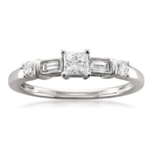 beyond brilliance 1/2 carat diamond, prong-set 14k white gold princess cut, baguette & round diamond engagement wedding ring (i-j, i1-i2)