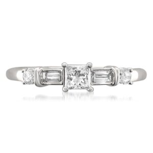 Beyond Brilliance 1/2 Carat Diamond, Prong-Set 14K White Gold Princess Cut, Baguette & Round Diamond Engagement Wedding Ring (I-J, I1-I2)