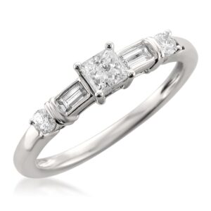 Beyond Brilliance 1/2 Carat Diamond, Prong-Set 14K White Gold Princess Cut, Baguette & Round Diamond Engagement Wedding Ring (I-J, I1-I2)