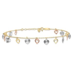 icecarats 14k tri color gold heart love 9 inch anklet summer beach foot ankle bracelet