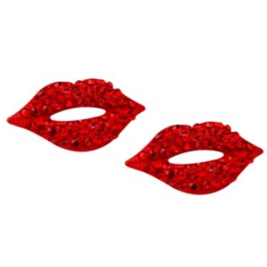 fashionable cute sparkling red crystal embellished lips kiss stud earrings for girls, teens and women (red)