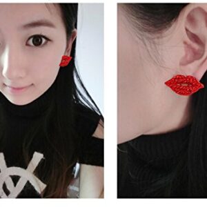 Fashionable Cute Sparkling Red Crystal Embellished Lips Kiss Stud Earrings for girls, teens and women (Red)