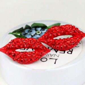 Fashionable Cute Sparkling Red Crystal Embellished Lips Kiss Stud Earrings for girls, teens and women (Red)