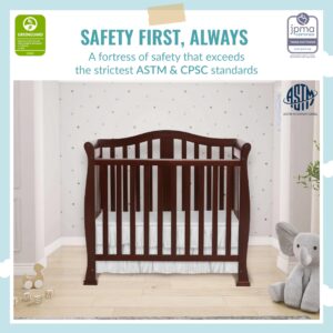 Dream On Me Addison 4-in-1 Convertible Mini Crib in Espresso, Greenguard Gold Certified, Non-Toxic Finishes, Built of New Zealand Pinewood, Comes with 1” Mattress Pad