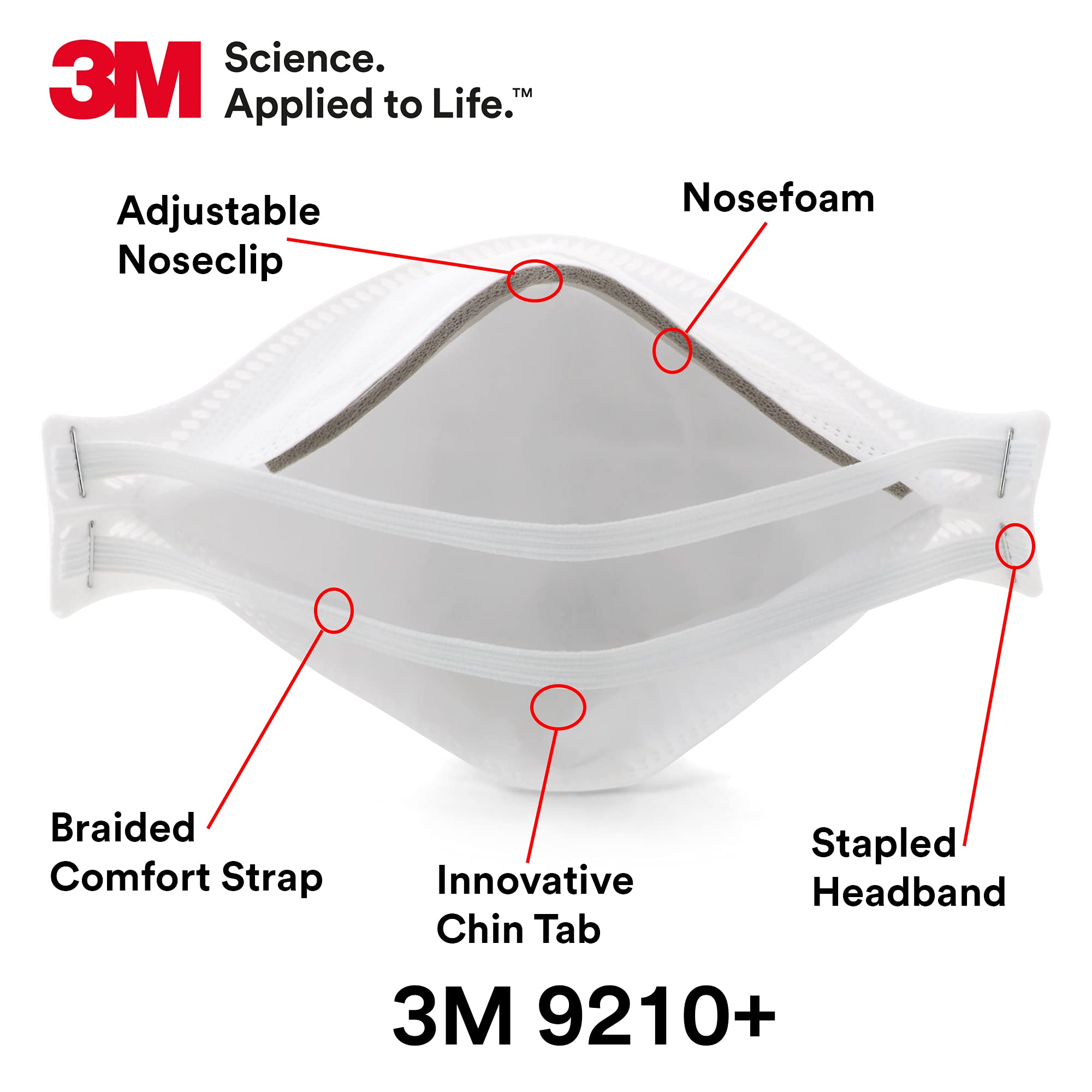 3M Aura Particulate Respirator 9210+, N95, Pack of 240 Disposable Respirators, Convenient Individually Wrapped, Stapled Flat Fold Design, Low Profile Design Reduces Eyewear Fogging, Pack of 12