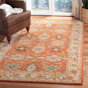 safavieh heritage collection area rug - 9' x 12', rust & beige, handmade traditional oriental wool, ideal for high traffic areas in living room, bedroom (hg734d)