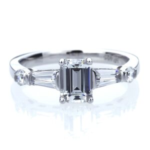 doubleaccent platinum plated sterling silver ring 1 ct emerald cut cz stone with baguette wedding engagement ring (size 5 to 9), 6