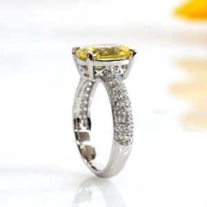 DoubleAccent Platinum Plated Sterling Silver Ring 2.5 CT Canary Yellow Oval CZ Stone Modern Cocktail Ring (Size 5 to 9), 7