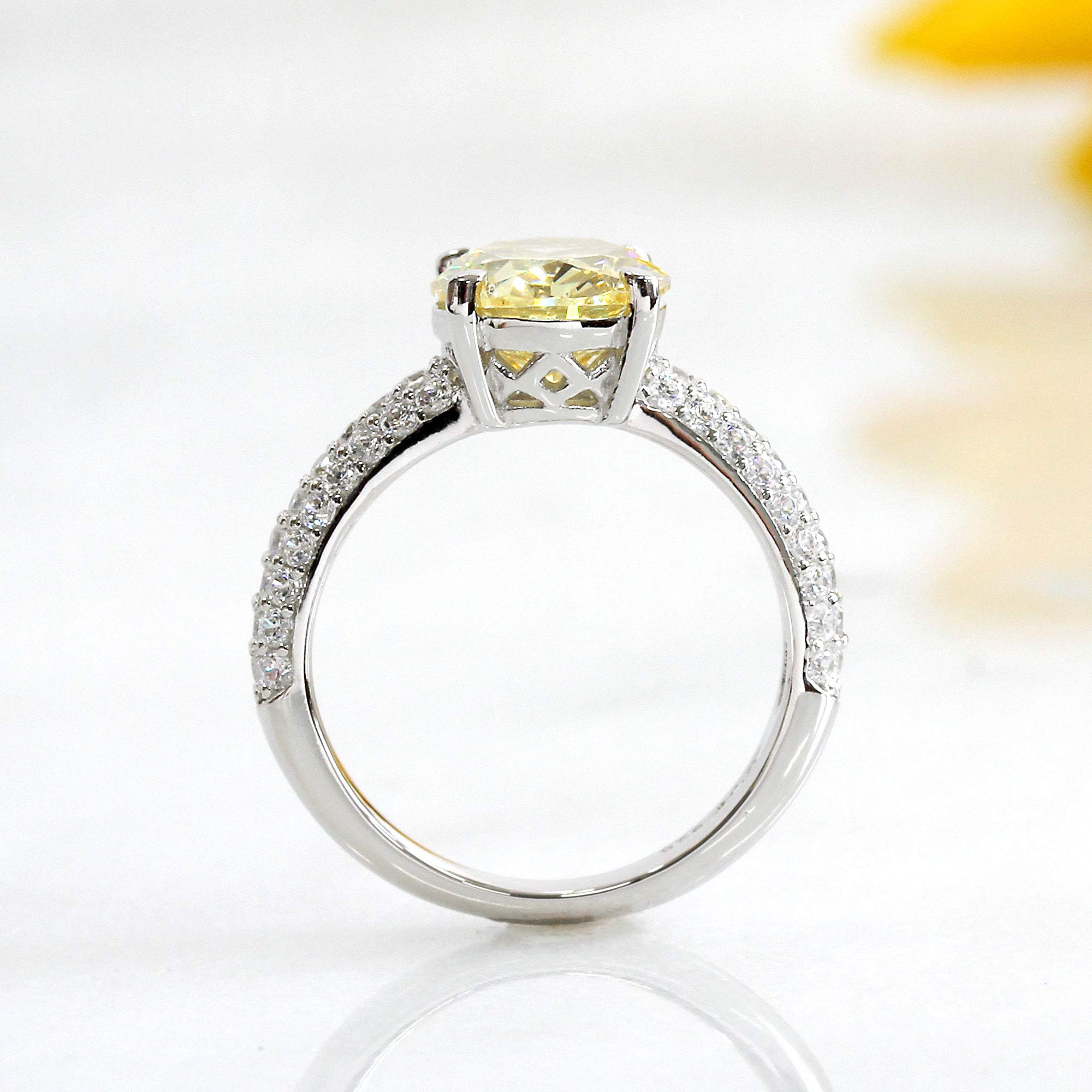 DoubleAccent Platinum Plated Sterling Silver Ring 2.5 CT Canary Yellow Oval CZ Stone Modern Cocktail Ring (Size 5 to 9), 7