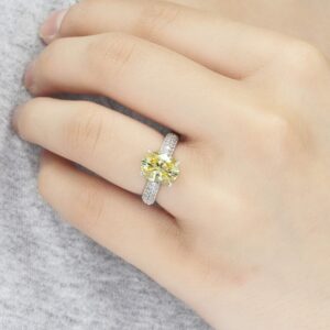 DoubleAccent Platinum Plated Sterling Silver Ring 2.5 CT Canary Yellow Oval CZ Stone Modern Cocktail Ring (Size 5 to 9), 7