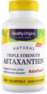 healthy origins triple strength astaxanthin (complex), 12 mg - supports heart health, immune system & joint health - gluten-free supplement - 150 softgels