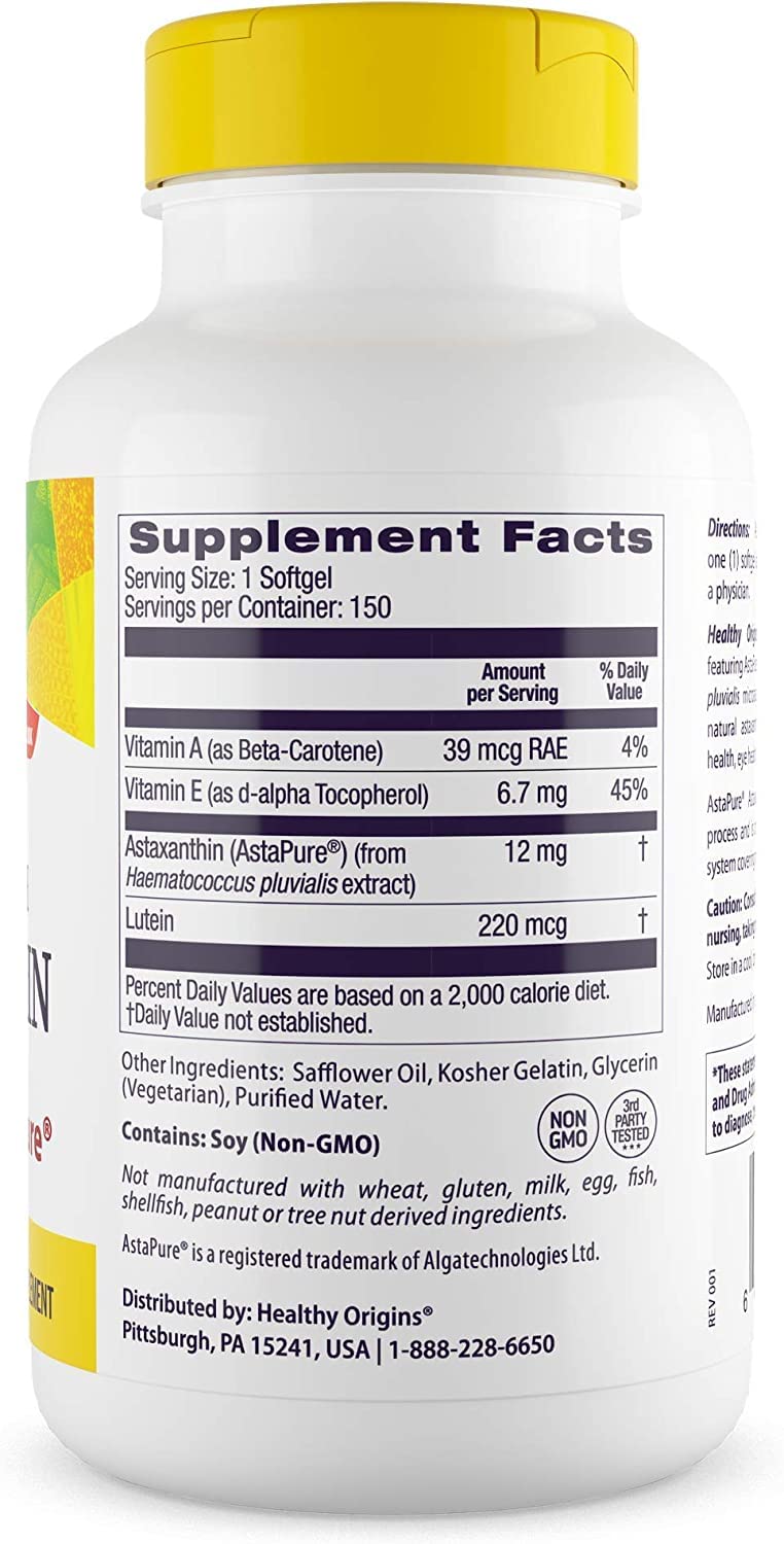 Healthy Origins Triple Strength Astaxanthin (Complex), 12 mg - Supports Heart Health, Immune System & Joint Health - Gluten-Free Supplement - 150 Softgels