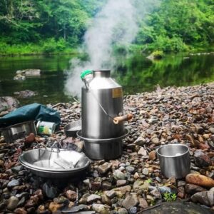 Kelly Kettle Ultimate Scout Kit 41 oz. Stainless Steel Camp Kettle, Lightweight Camping Kettle with Whistle, Camp Stove for Fishing, Hunting, Hiking, Survival Gear