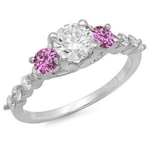 Dazzlingrock Collection 14K Round Pink Sapphire & White Diamond 3 Stone Engagement Ring, White Gold, Size 9.5