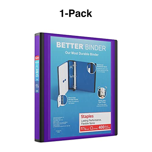 Staples 827604 1.5-Inch 3-Ring Better Binder Purple (19061)