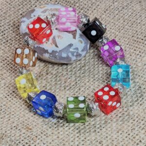 Dice Bracelet, Casino Bracelet For Women, Bunco Bracelet Gift, Plastic Beaded Bracelet Multi Color 1 pc