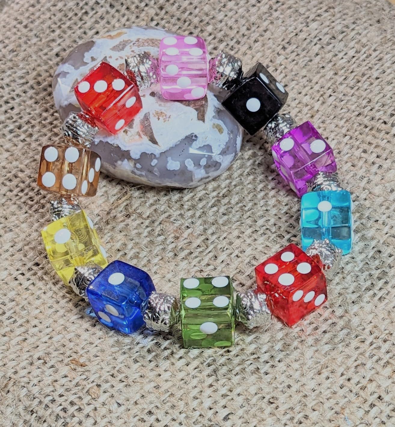 Dice Bracelet, Casino Bracelet For Women, Bunco Bracelet Gift, Plastic Beaded Bracelet Multi Color 1 pc